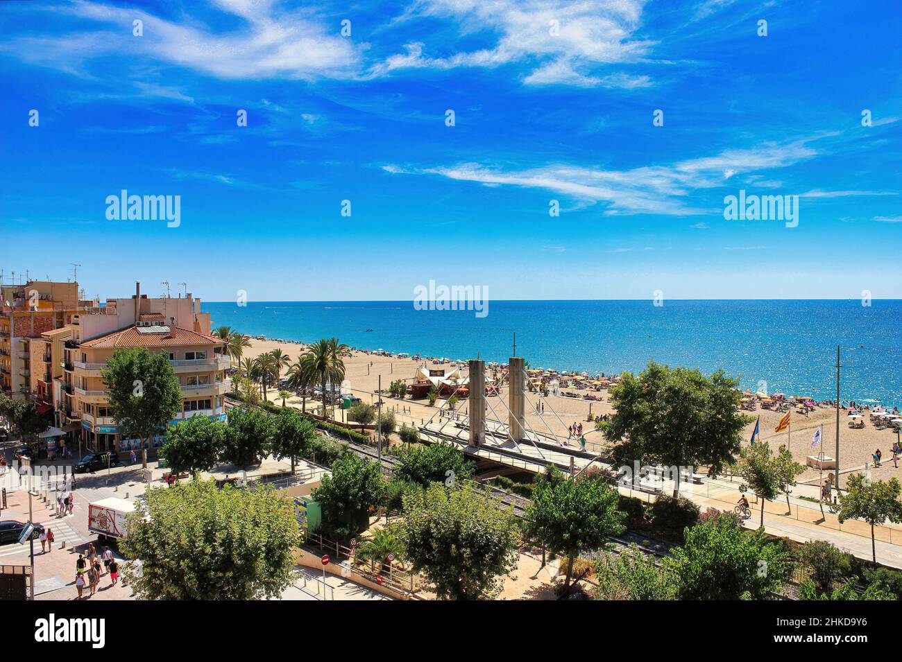 The urban center of the beautiful tourist town of Calella located on ...