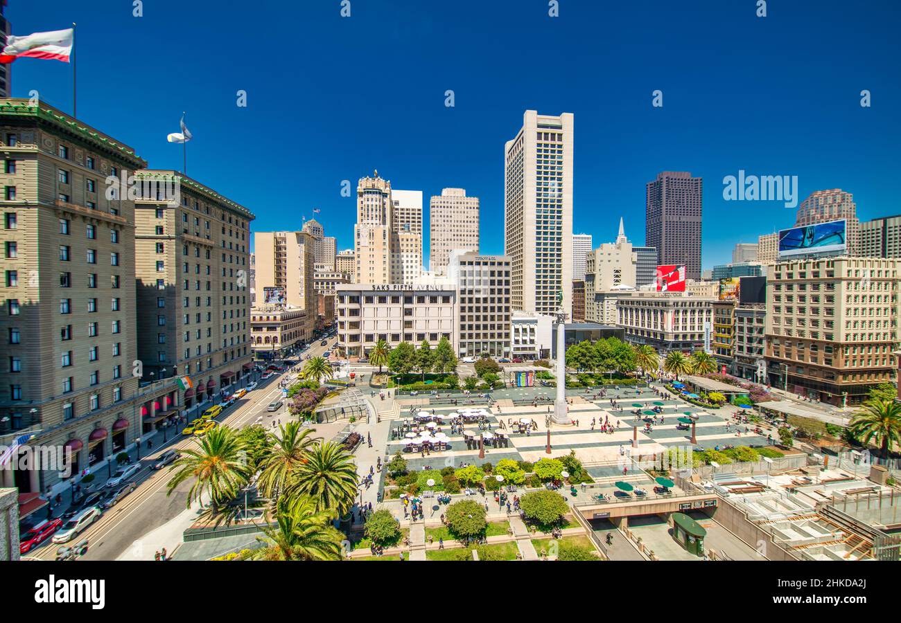 San Francisco, California - August 6, 2017: Aerial view of Union Square ...