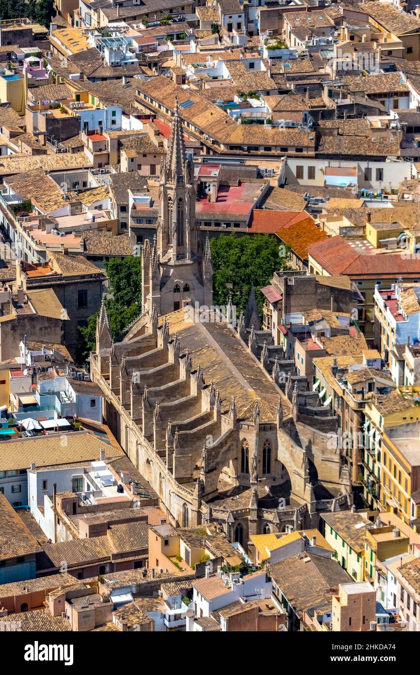Aerial view, catholic church Iglesia de Santa Eulalia, el Call, Palma ...
