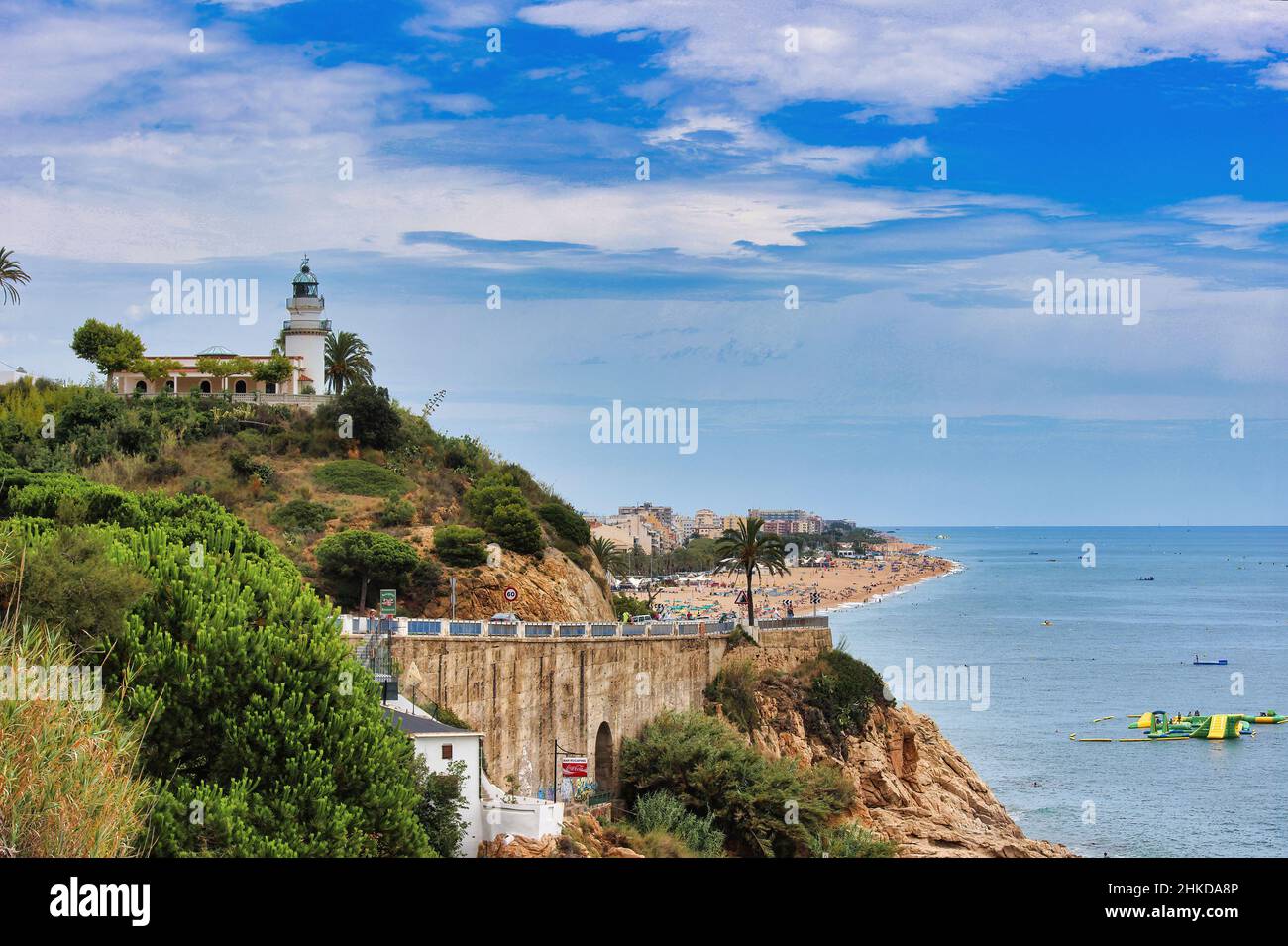 The tourist town of Calella with its beautiful coves, its beaches and ...