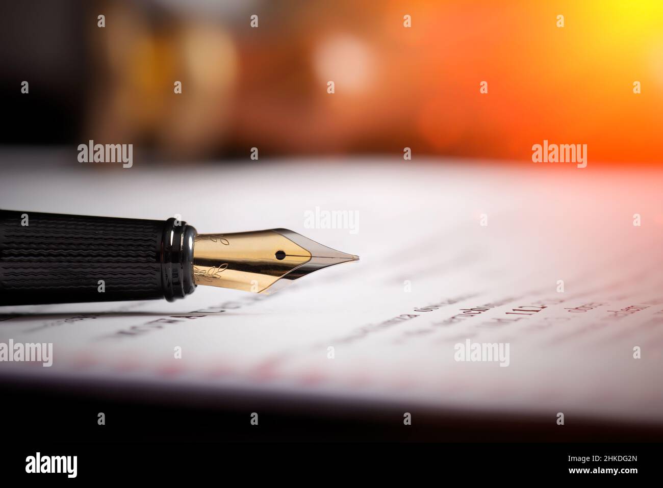 Law, notary background theme. Fountain pen and handmade paper on desk ...