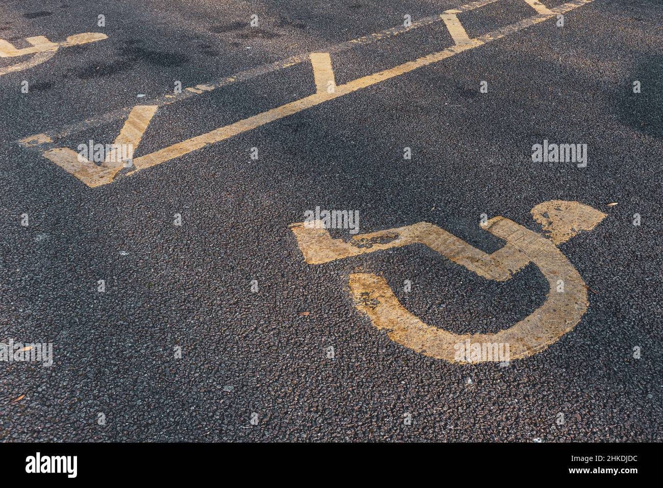Disabled parking. Accessible parking spot. Blue badge. Yellow ...