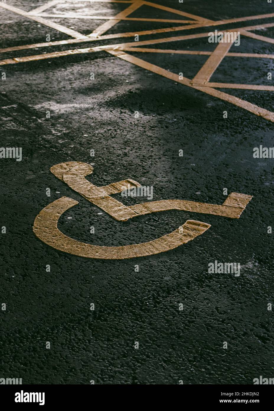 Disabled parking. Accessible parking spot. Blue badge. Yellow ...