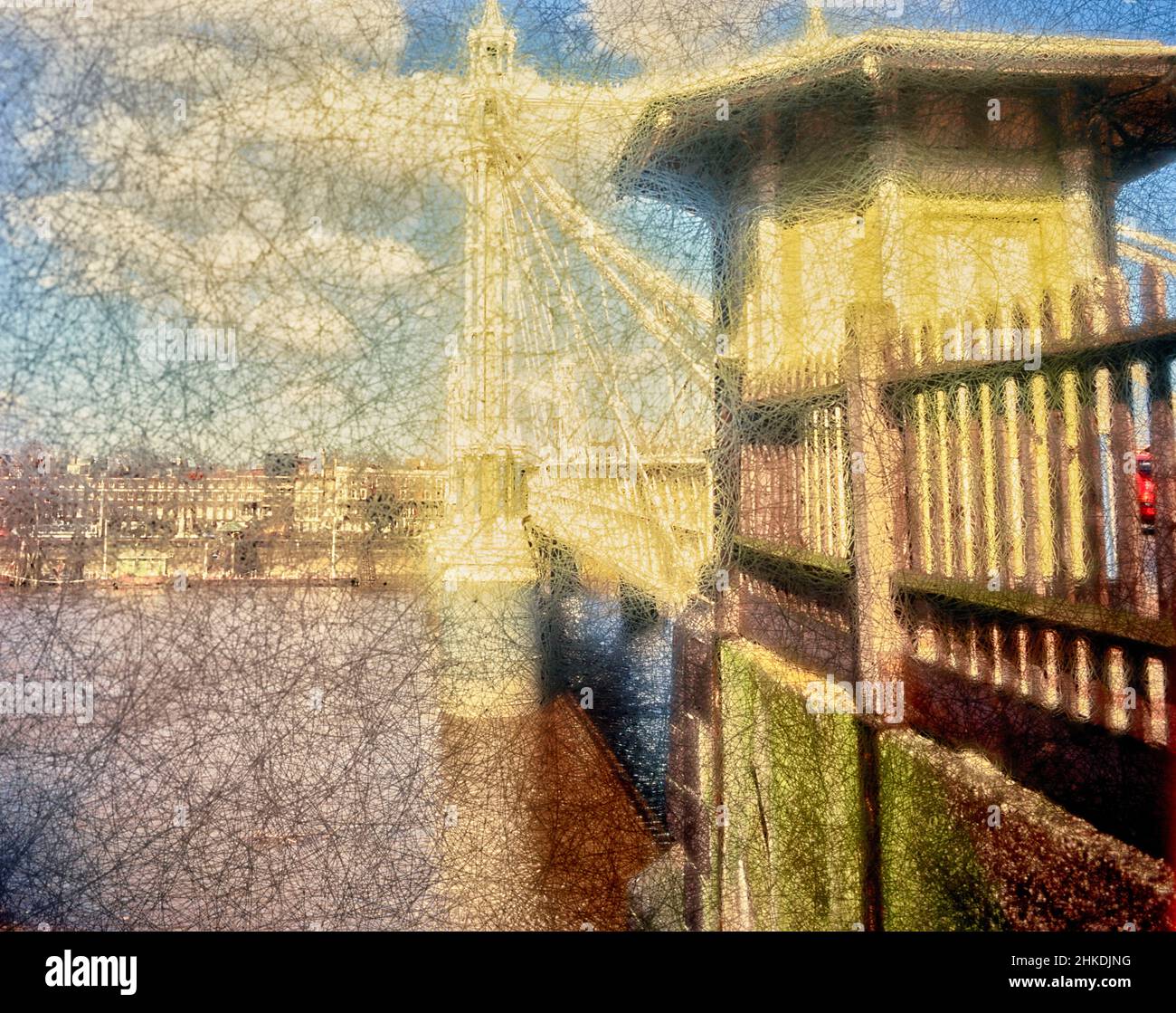 Print ready high resolution arty textured image of Albert Bridge as a ...