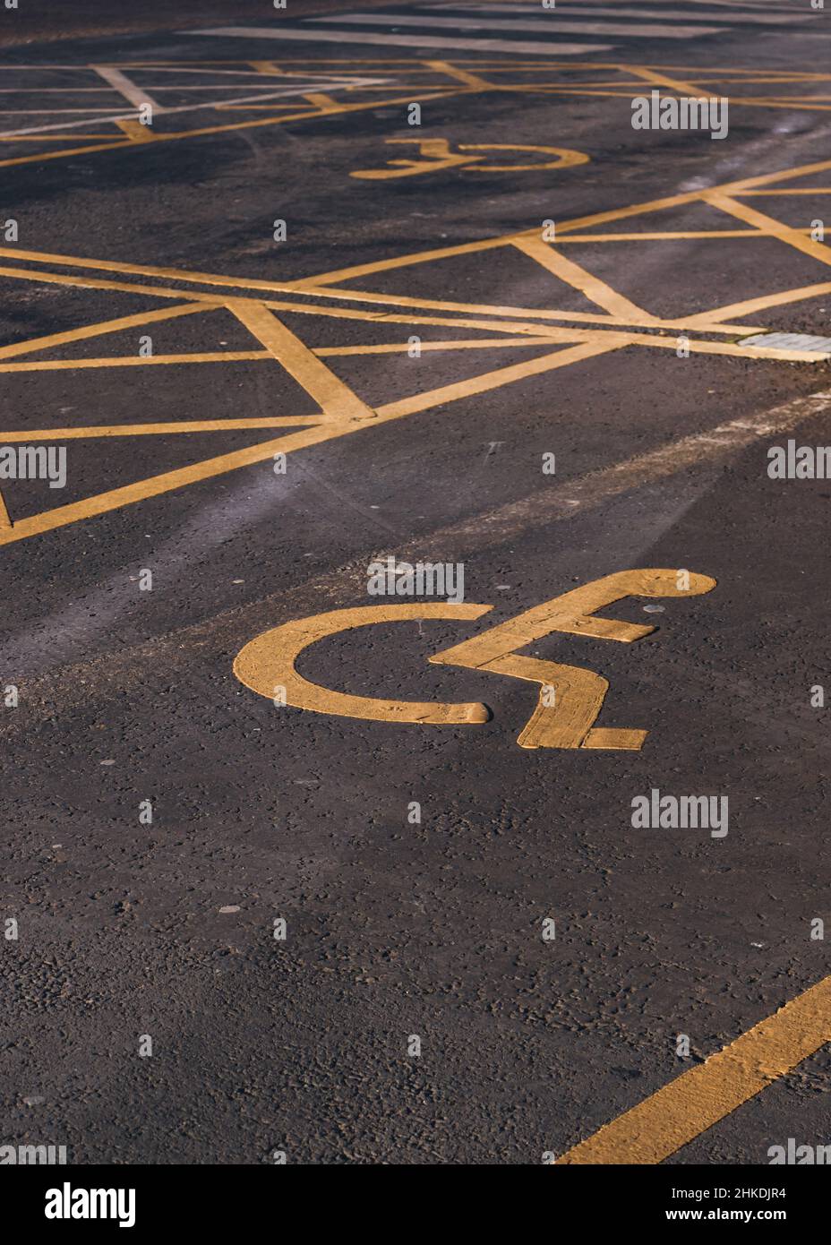 Disabled parking. Accessible parking spot. Blue badge. Yellow ...