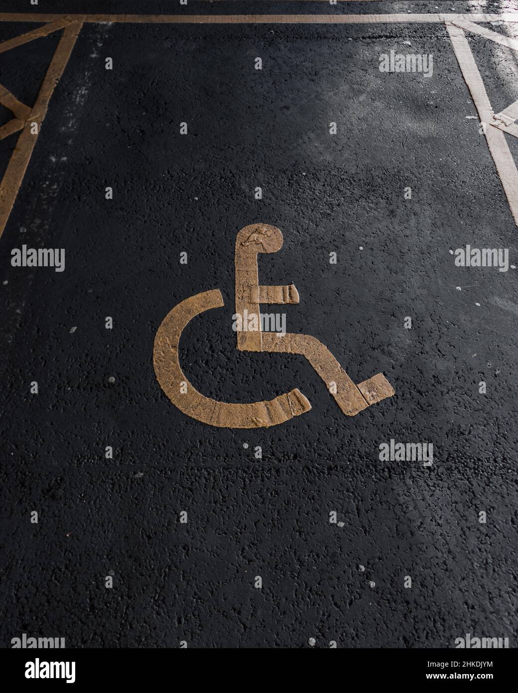Disabled parking. Accessible parking spot. Blue badge. Yellow ...