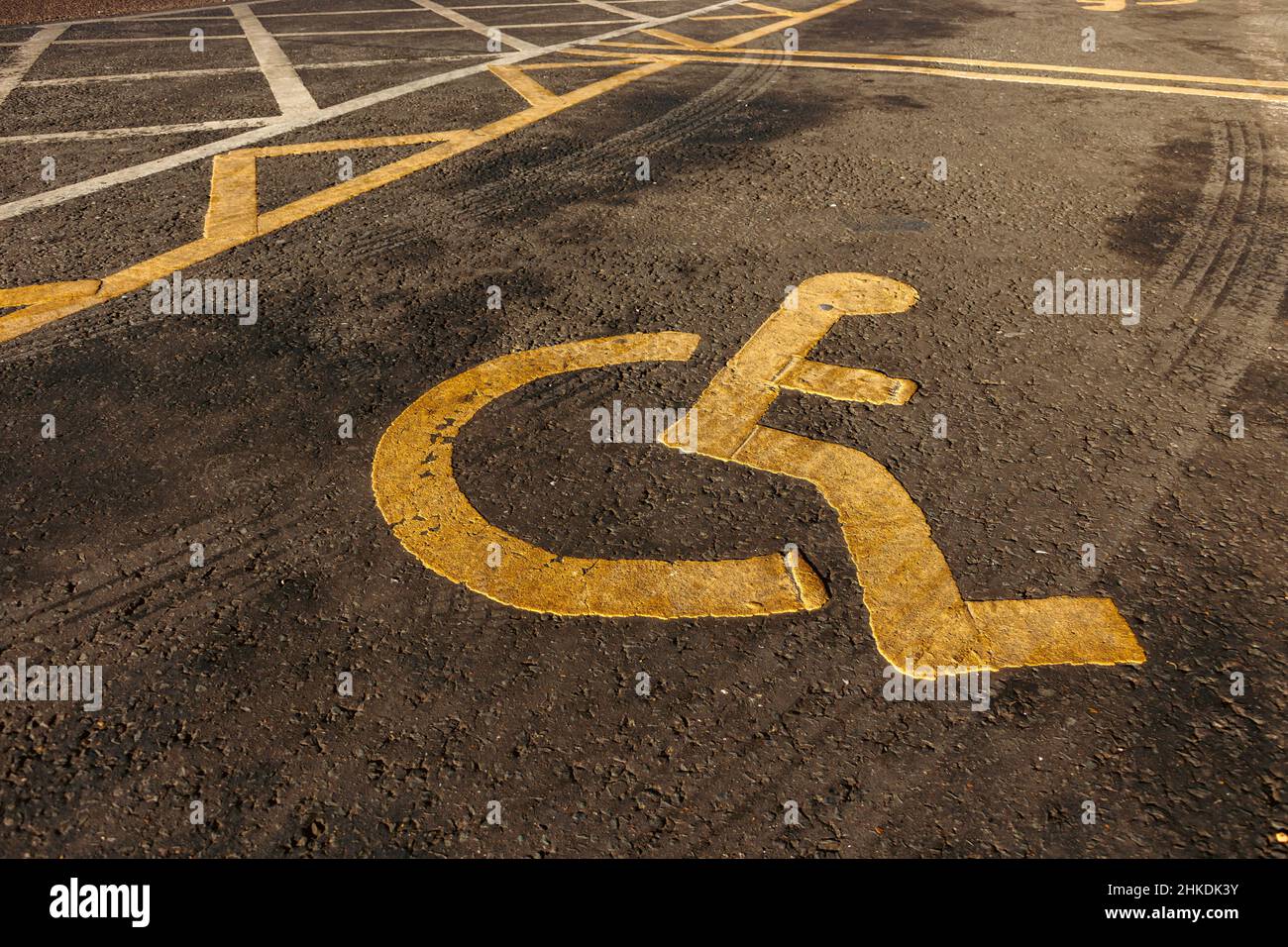 Disabled parking. Accessible parking spot. Blue badge. Yellow ...