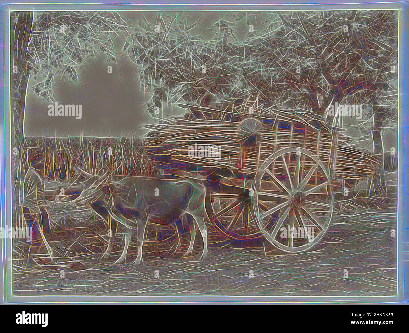 Inspired by Cane transport, former Dutch East Indies, Two men are busy ...