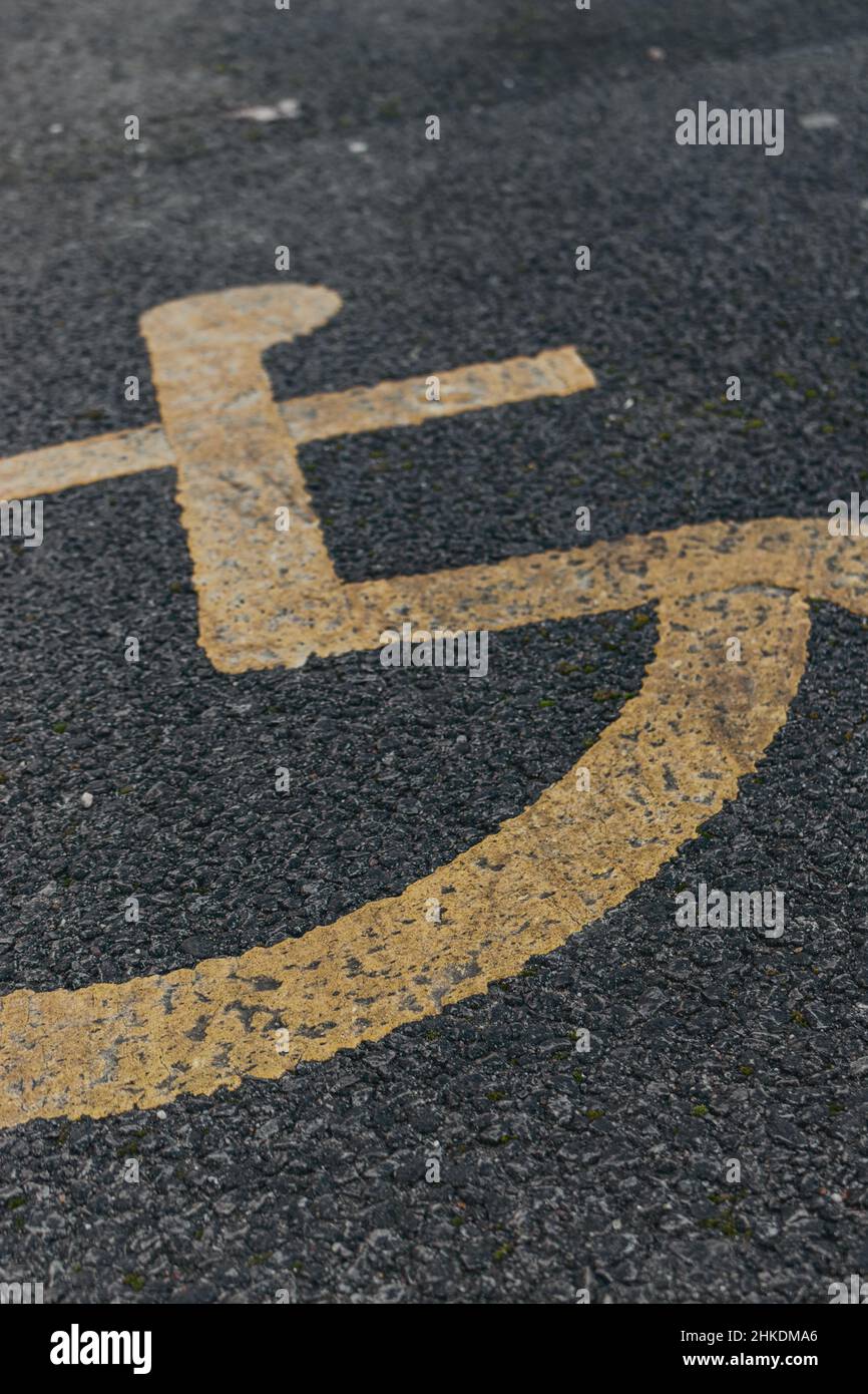 Disabled parking. Accessible parking spot. Blue badge. Yellow ...