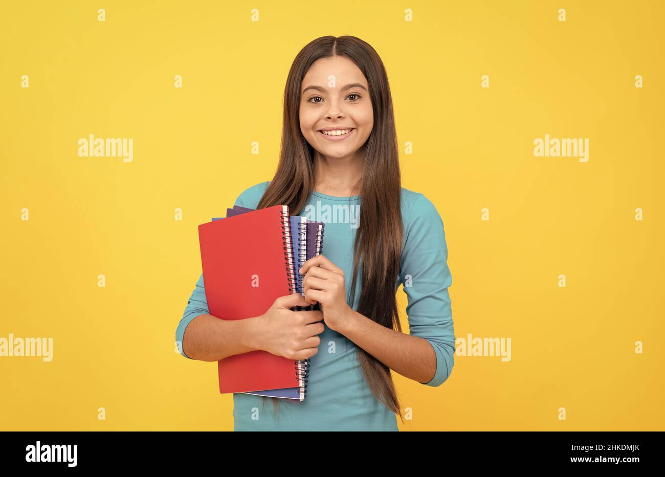 she is ready. teen girl ready for studying. childhood happiness. happy ...