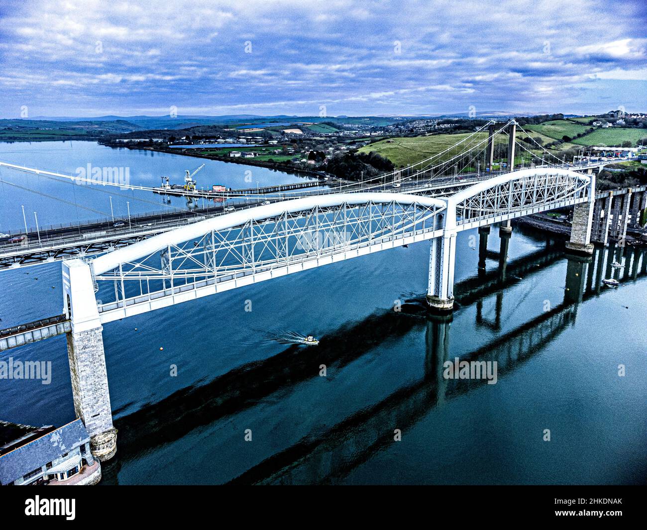 view of the Tamar and Royal Albert Bridges linking Saltash and Plymouth ...