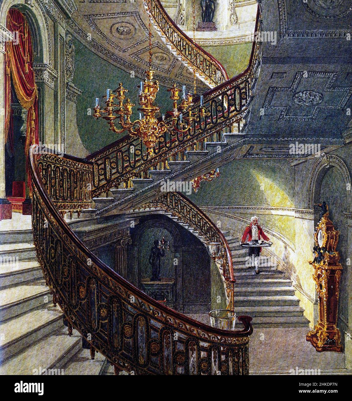 The grand staircase at Carlton House in London, circa 1819 Stock Photo ...