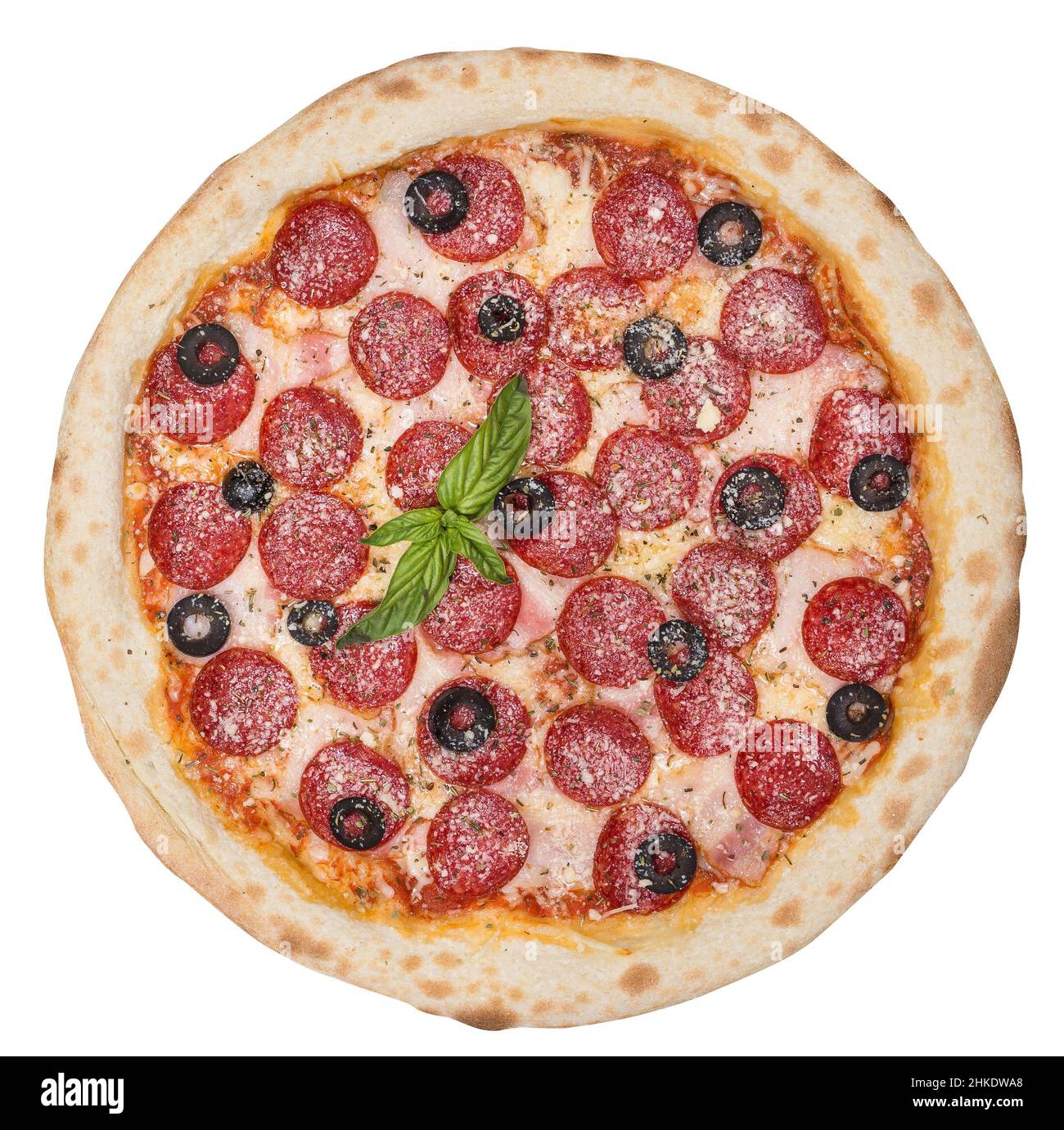 Tasty italian classic original pepperoni pizza. Top view. Isolated on ...