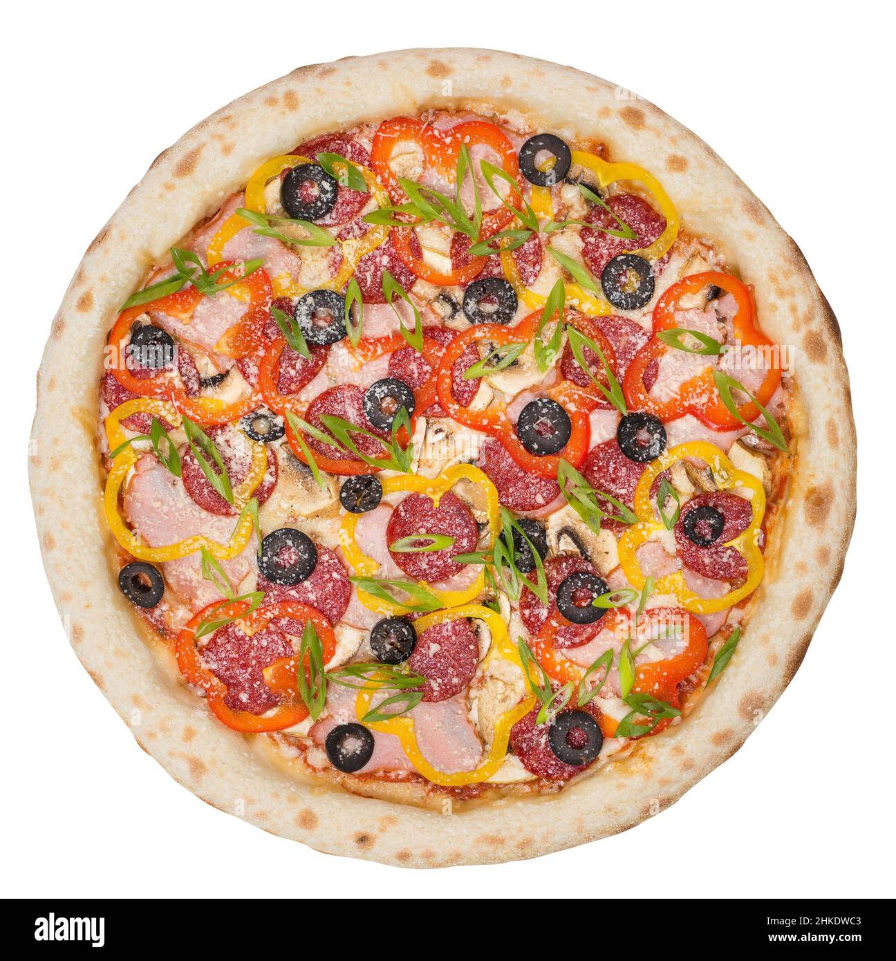Tasty italian classic original pepperoni pizza. Top view. Isolated on ...
