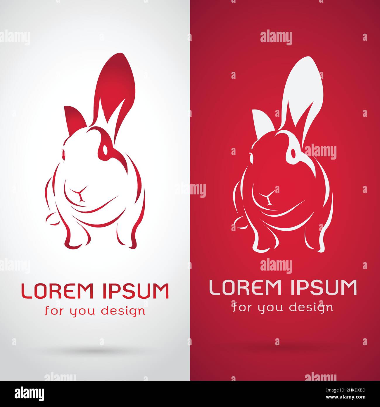 Vector image of a rabbit design on white background and red background ...