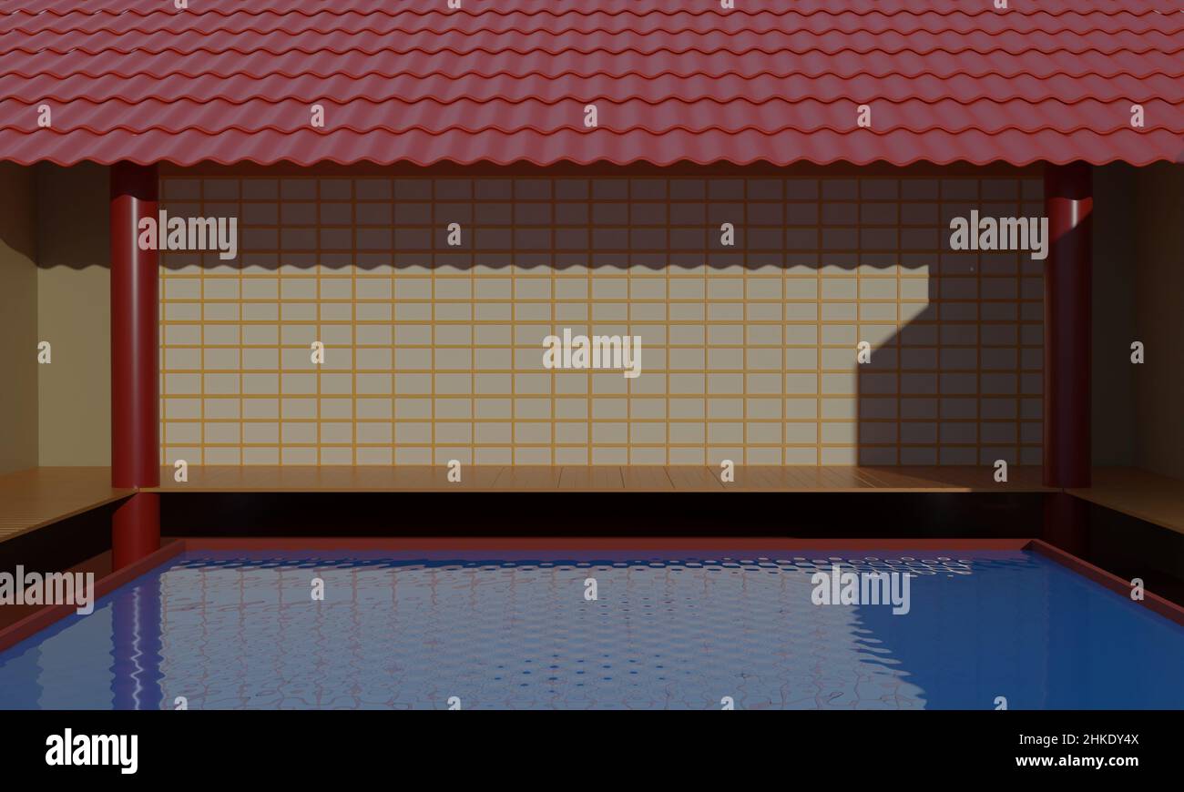 indoor onsen pool in japan house.3d rendering Stock Photo - Alamy