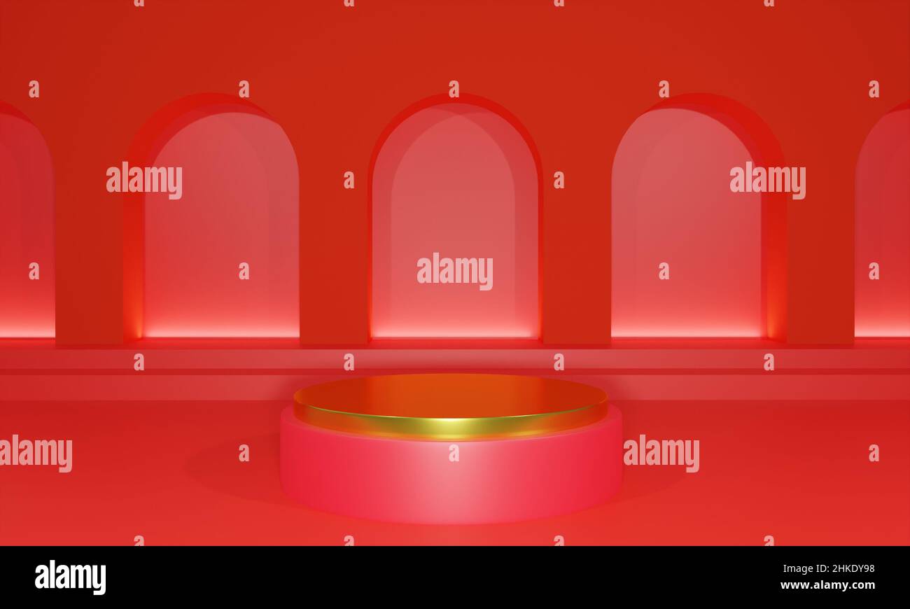 red podium with showcase in the studio room.3d rendering Stock Photo ...