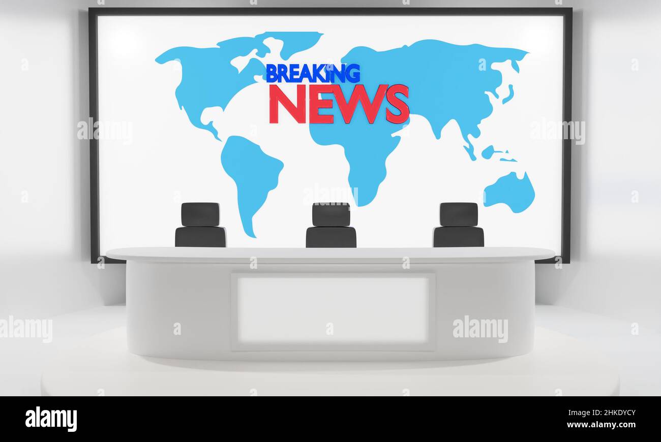 white table and lcd background in a news studio room.3d rendering Stock ...