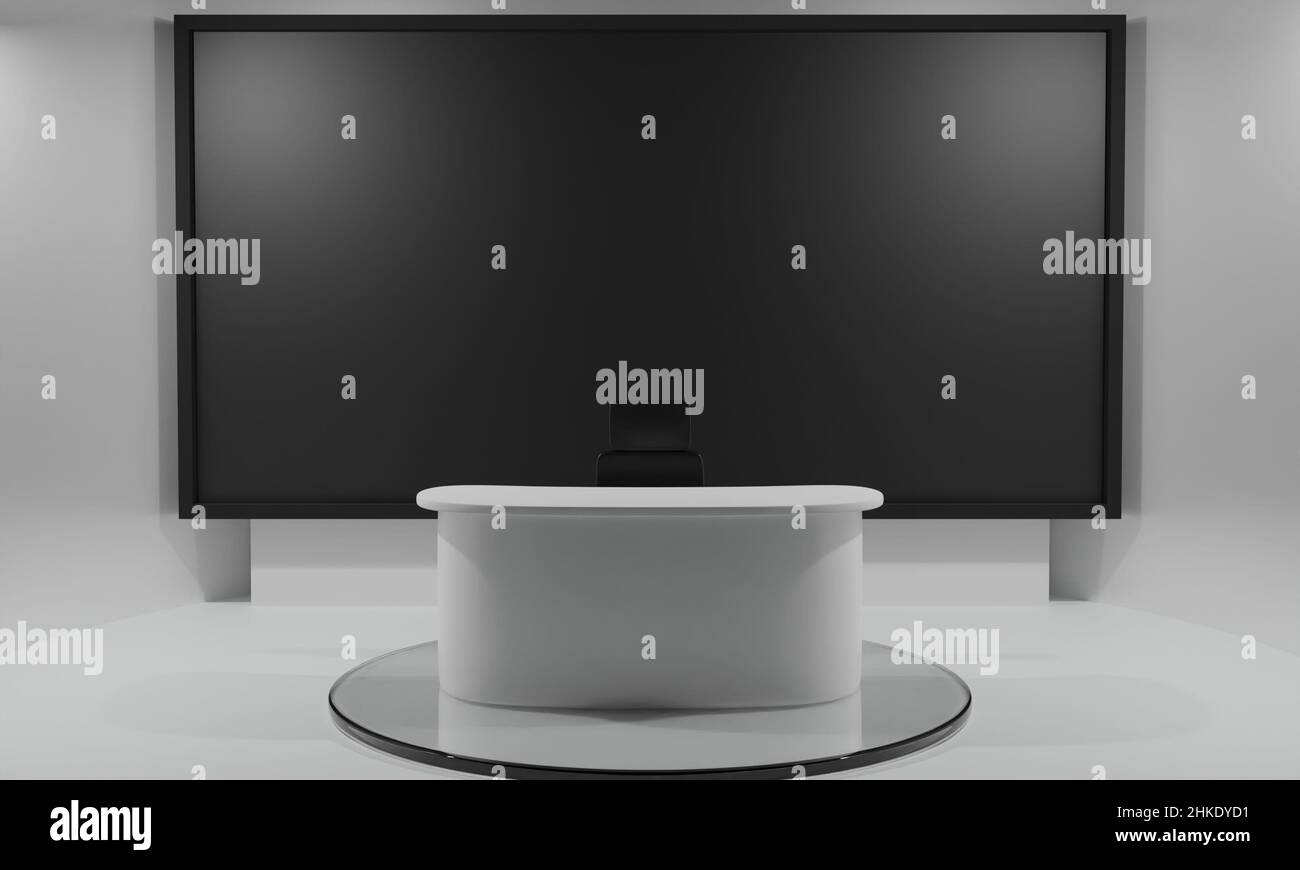 white table and lcd background in a news studio room.3d rendering Stock ...