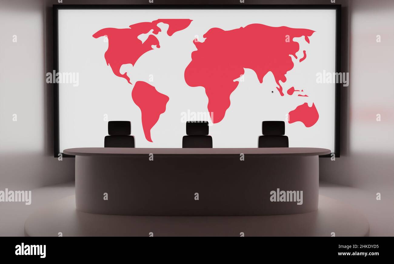 white table and lcd background in a news studio room.3d rendering Stock ...