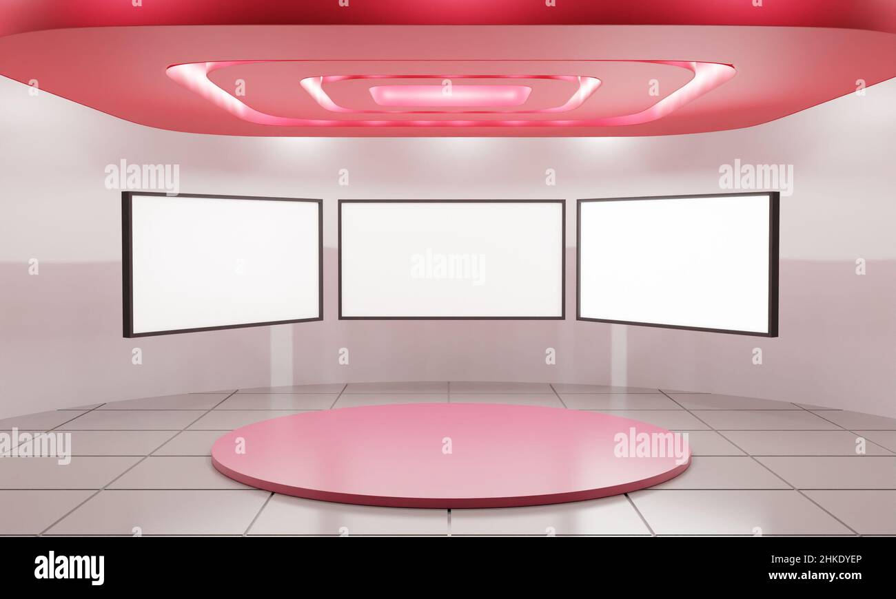 red table and lcd background in the news studio room.3d rendering Stock ...