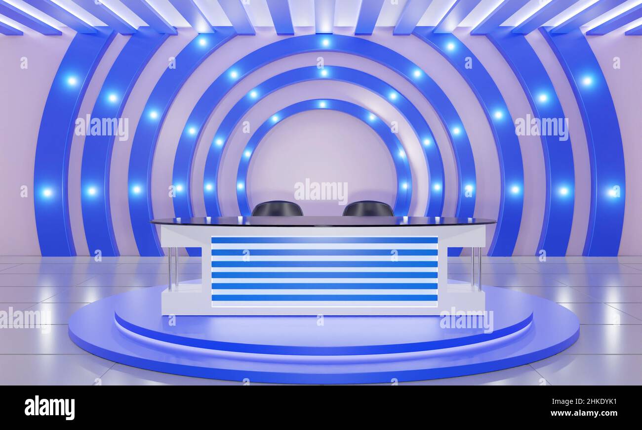 blue table and lcd background in a news studio room.3d rendering Stock ...
