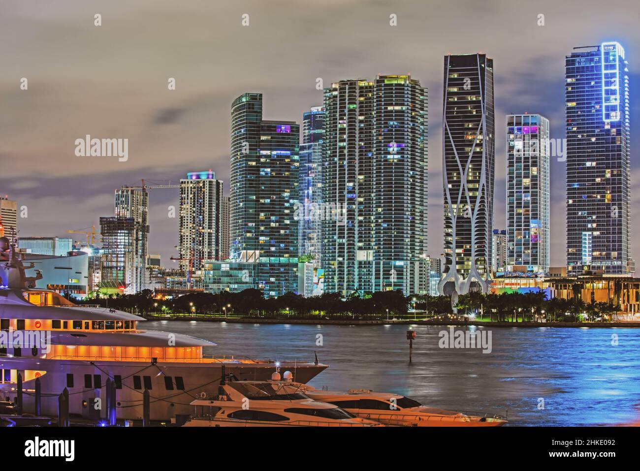 Miami downtown. Miami Florida at sunset, skyline of illuminated ...