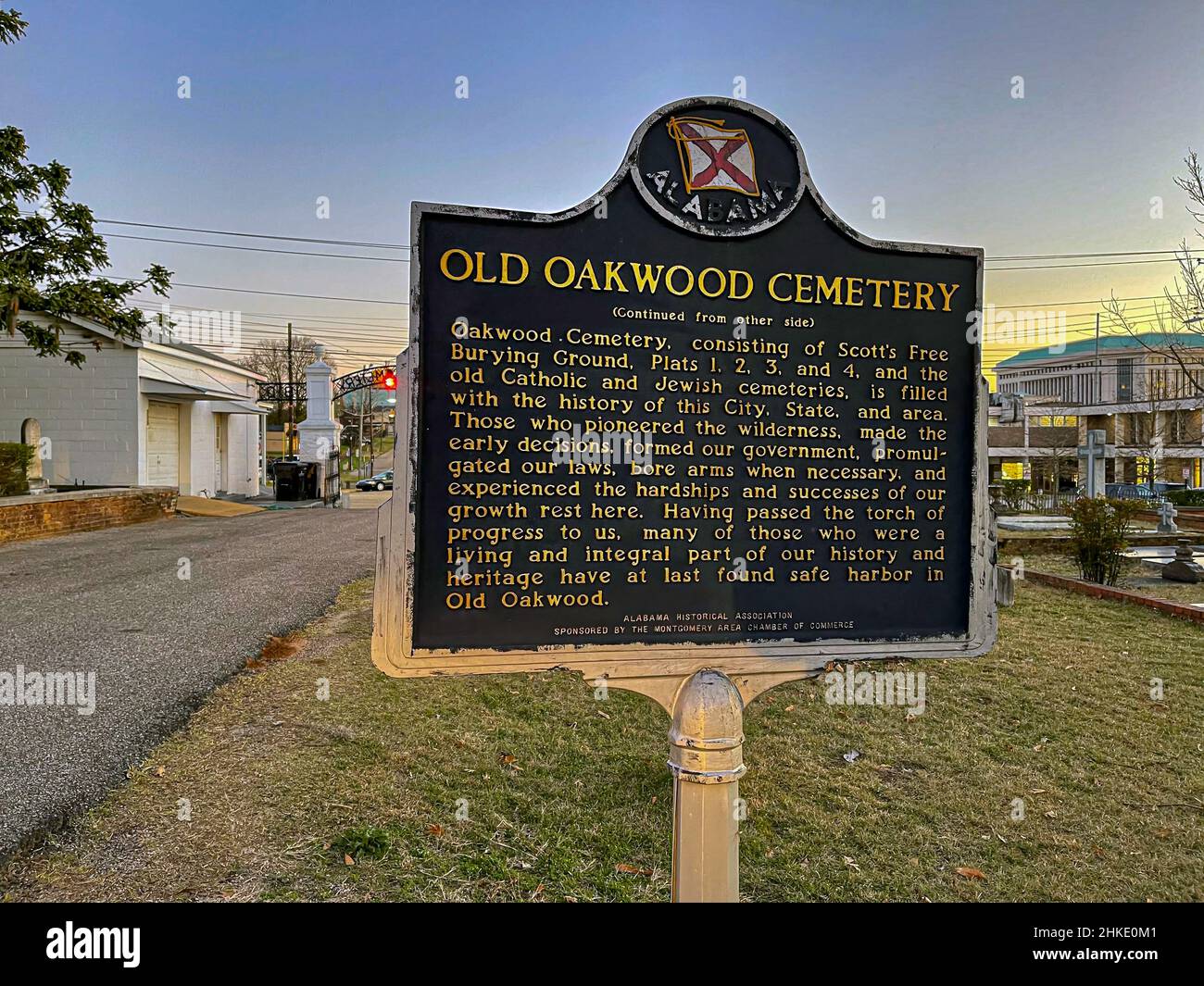 Montgomery, Alabama, USA-March 3, 2021: Historic marker for Old Oakwood ...