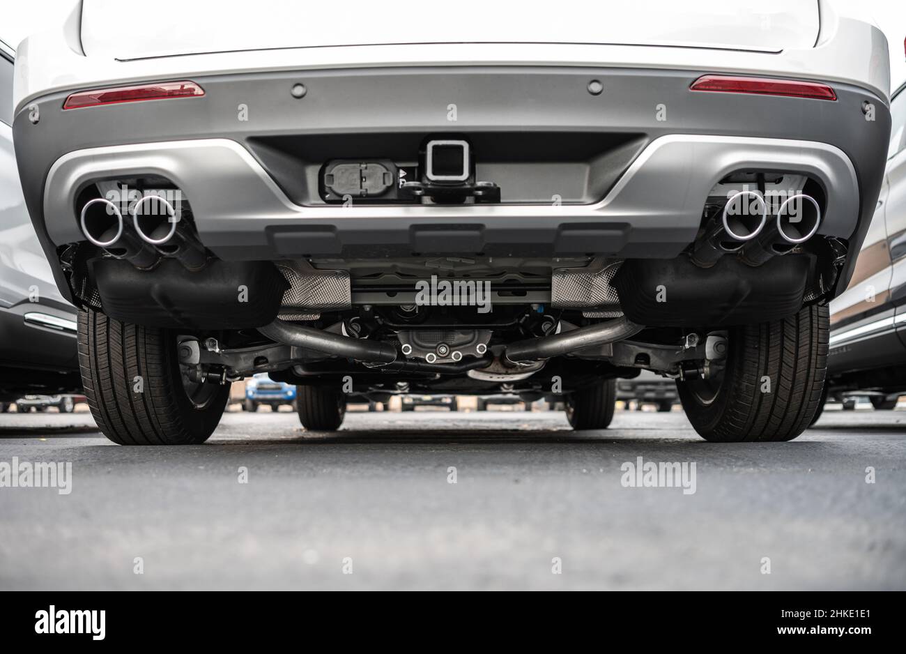 Rear Side of a Vehicle. Exhaust System in Brand New Modern Car ...