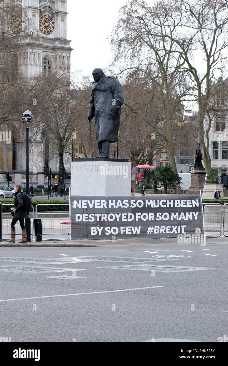 London, UK. Pro-EU banner close to the Winston Churchill statue in ...