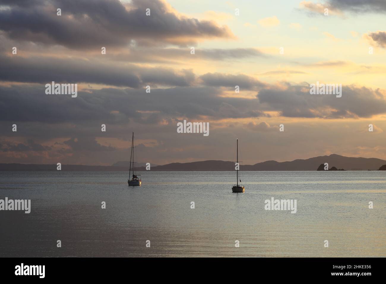 Alone sailboat at sunset. Atmospheric seascape with reflection Stock ...