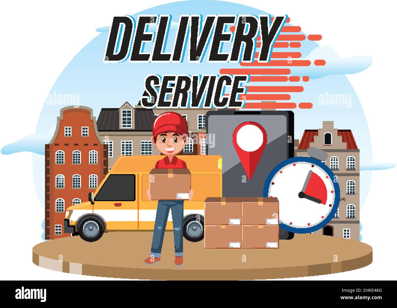 Delivery Service logotype with courier in cartoon style illustration ...