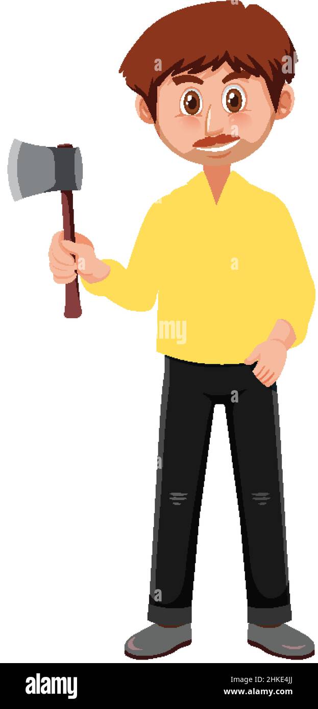 A man holding ax cartoon character on white background illustration ...