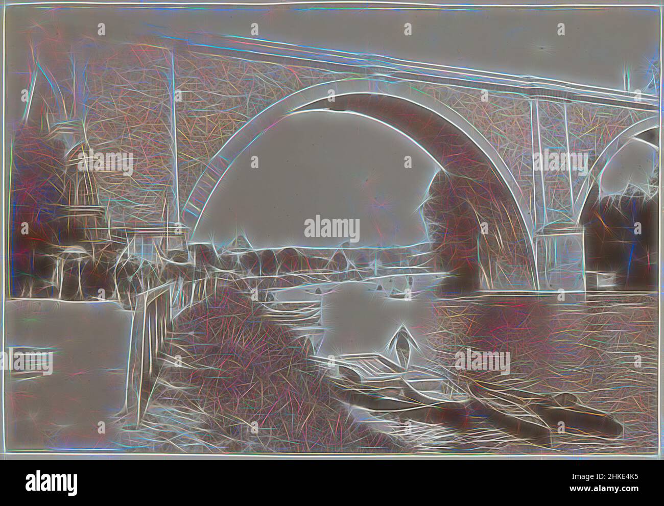 Inspired by River view with stone bridge, rowing boats, windmill and ...