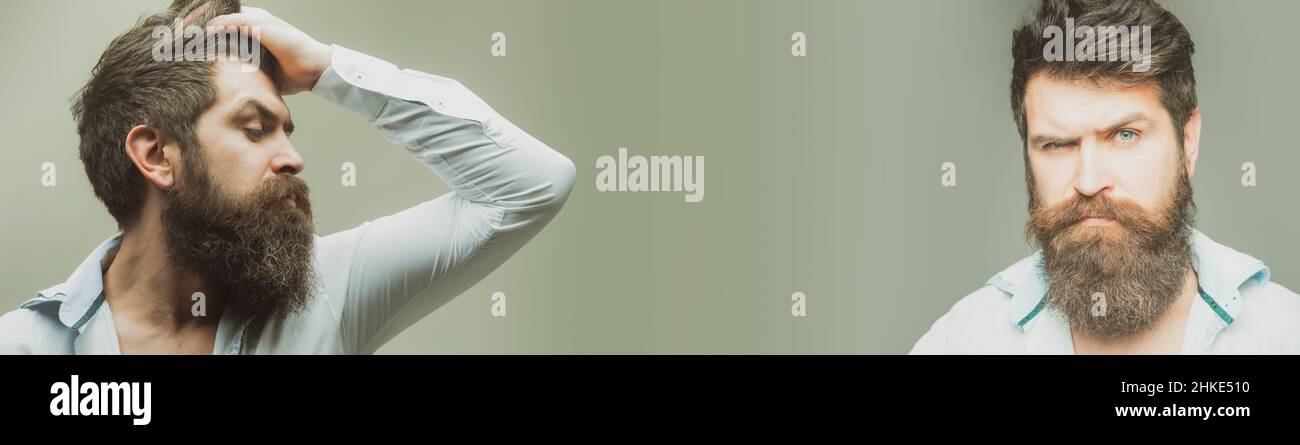 Beard man with classic long beard, bearded gay. Barber, barbershop ...