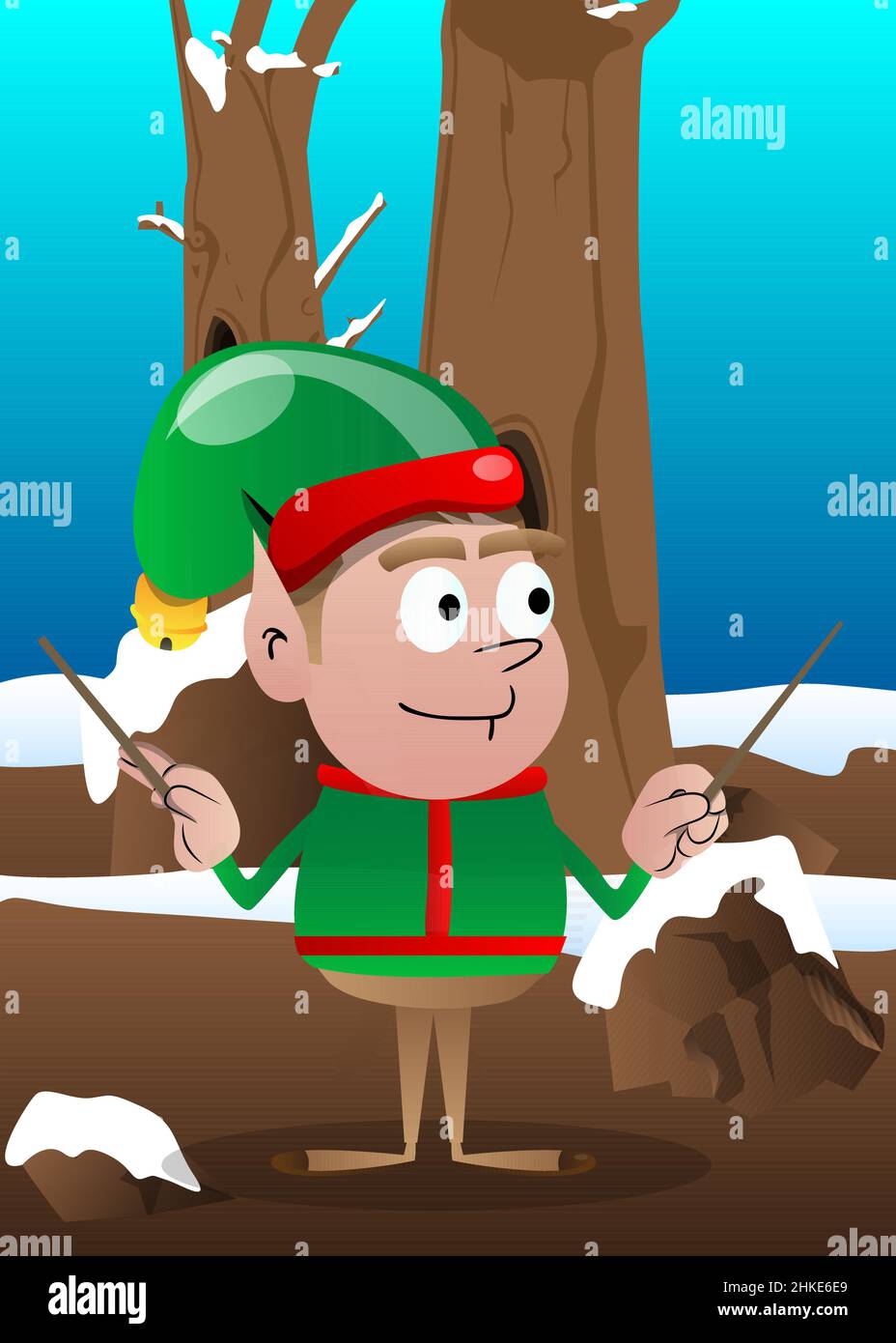 Christmas Elf orchestra conductor. Vector cartoon character ...