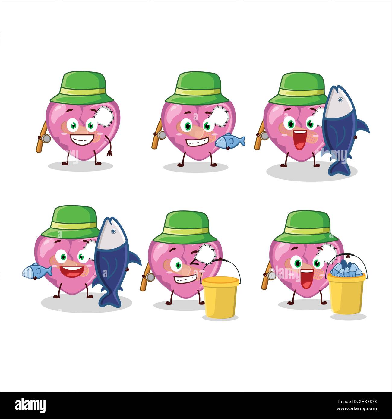 A fisherman pink broken heart love cartoon picture catch a big fish ...