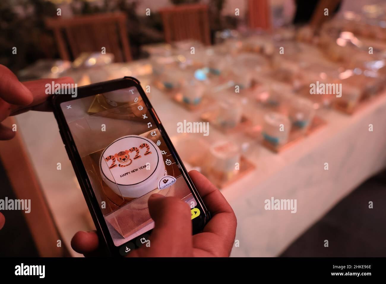 Riyadh, Saudi Arabia. 3rd Feb, 2022. A visitor takes photos of ...