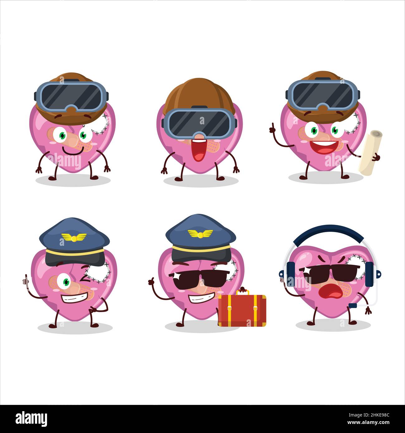 Pilot cartoon mascot pink broken heart love with glasses. Vector ...