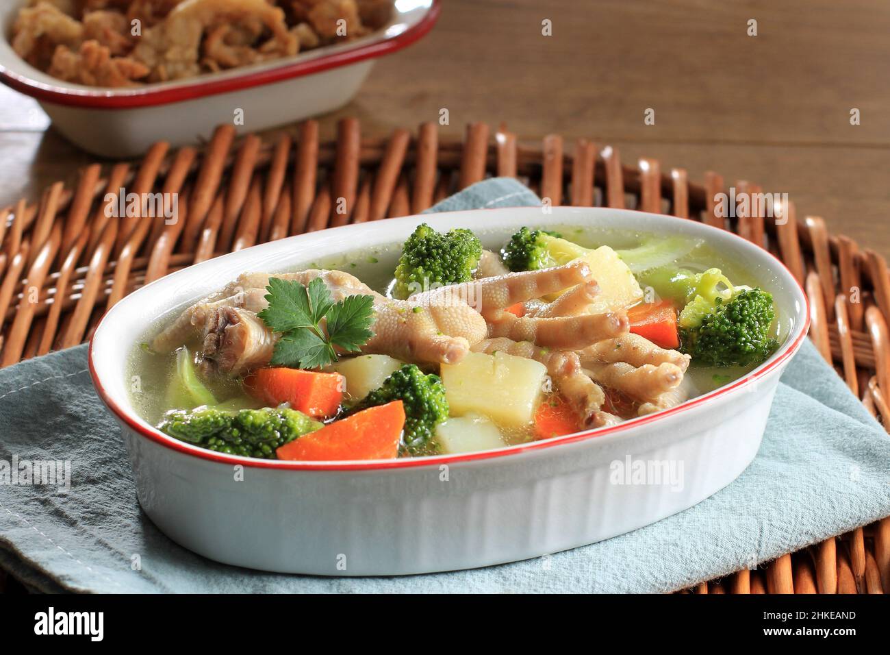 Chicken Feet Claw Clear Soup, Light Broth with Broccoli, Carrot, and ...