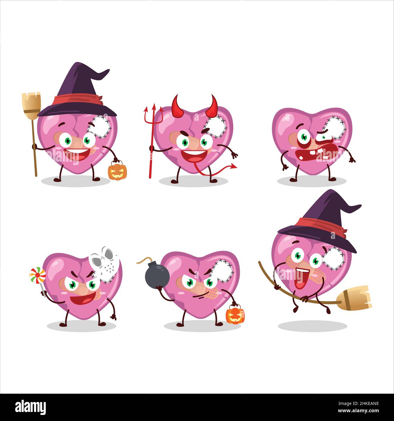 Halloween expression emoticons with cartoon character of pink broken ...