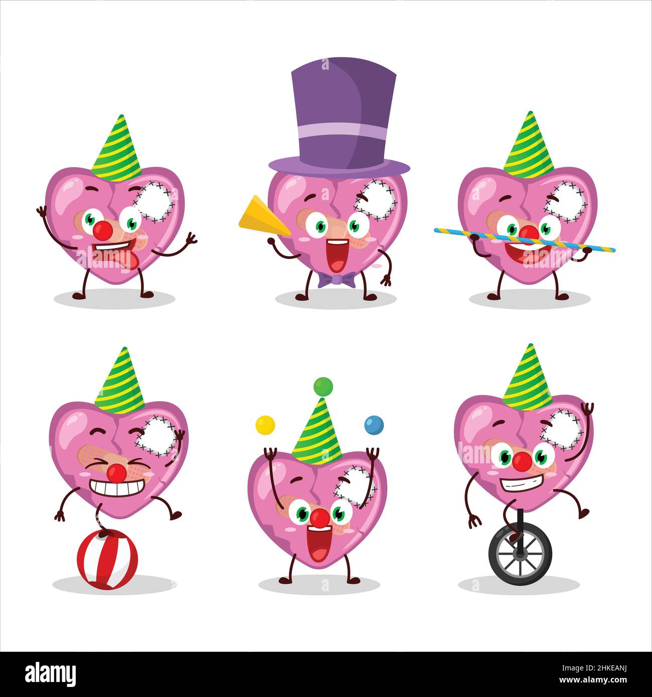 Cartoon character of pink broken heart love with various circus shows ...