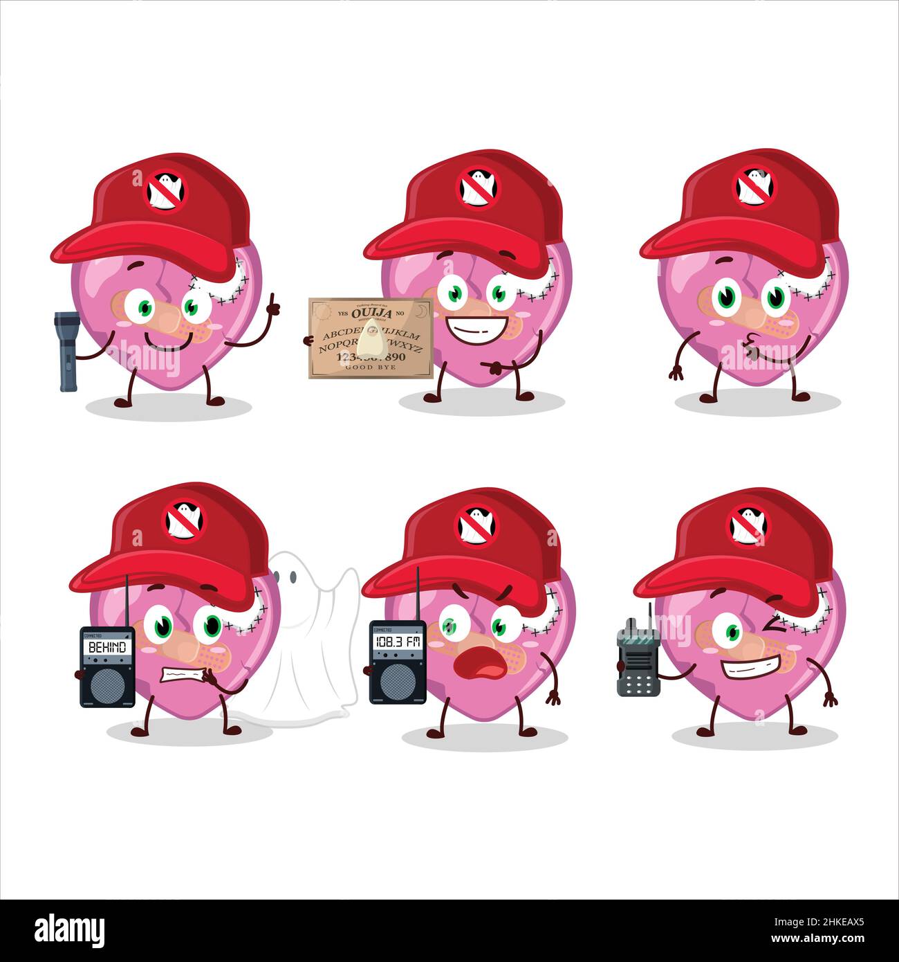 Ghost hunter cartoon pink broken heart love character using camera ...