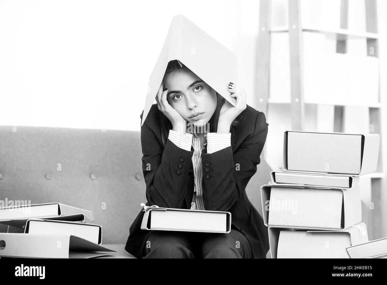 Sad tired depressed business woman Black and White Stock Photos ...