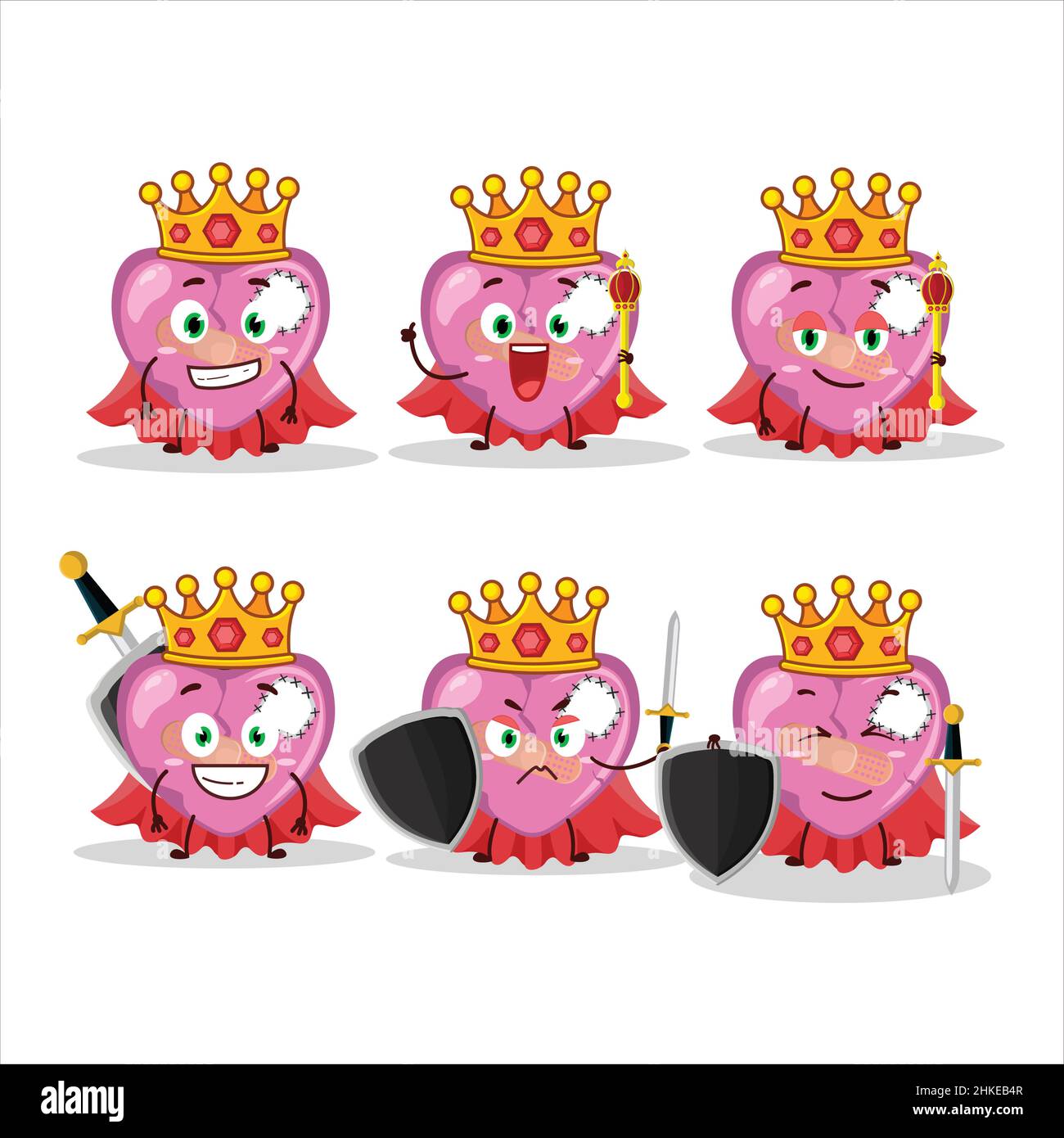 A Charismatic King pink broken heart love cartoon character wearing a ...