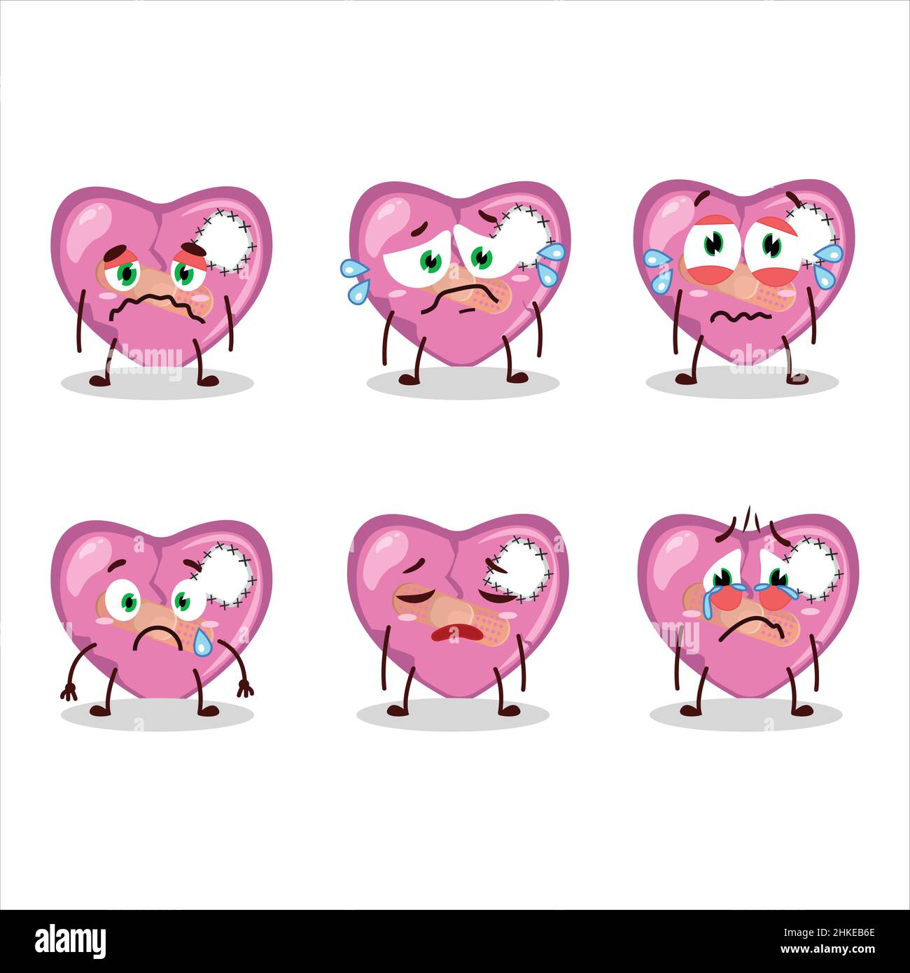 Pink broken heart love cartoon character with sad expression. Vector ...