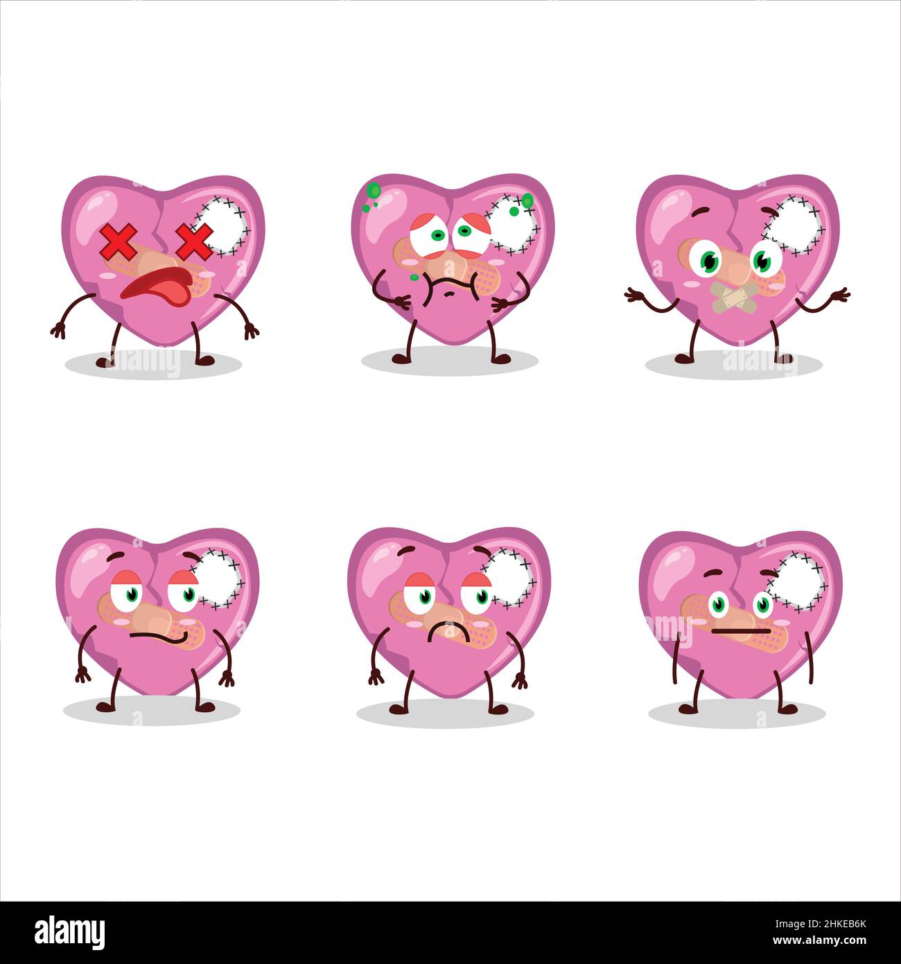 Pink broken heart love cartoon character with nope expression. Vector ...