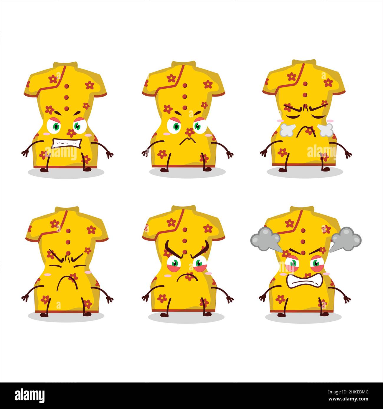 Yellow clothing of chinese woman cartoon character with various angry ...