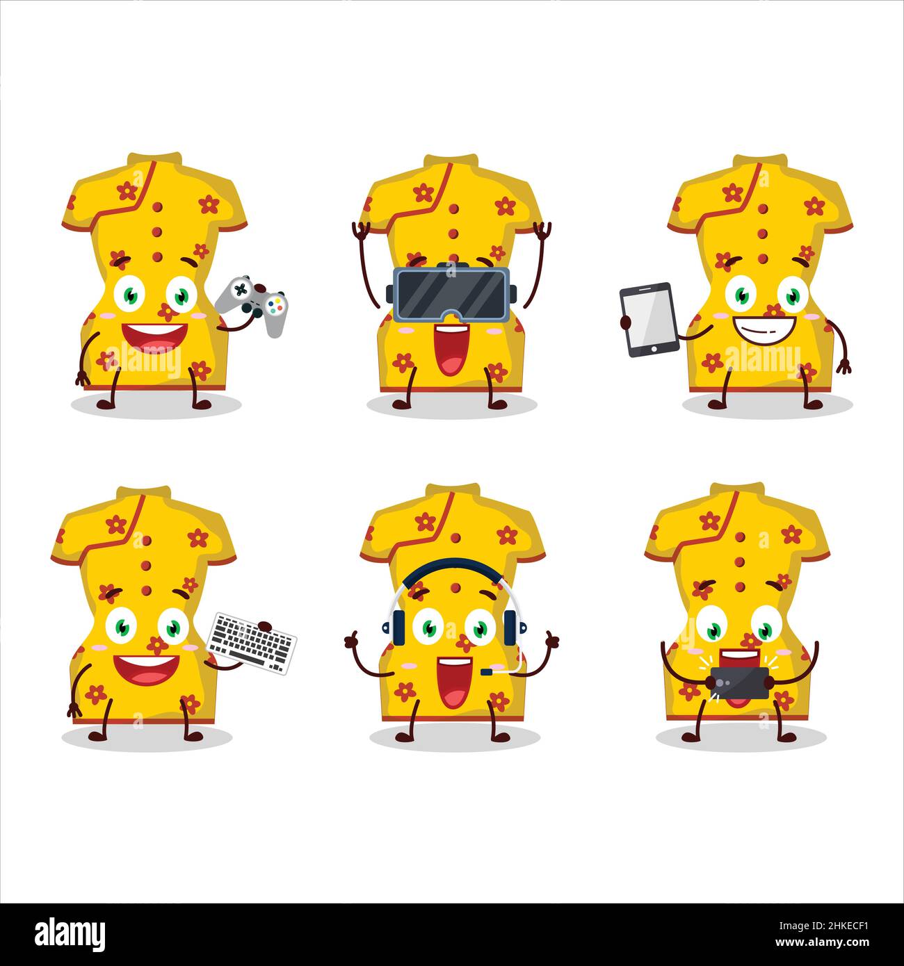 Yellow clothing of chinese woman cartoon character are playing games ...