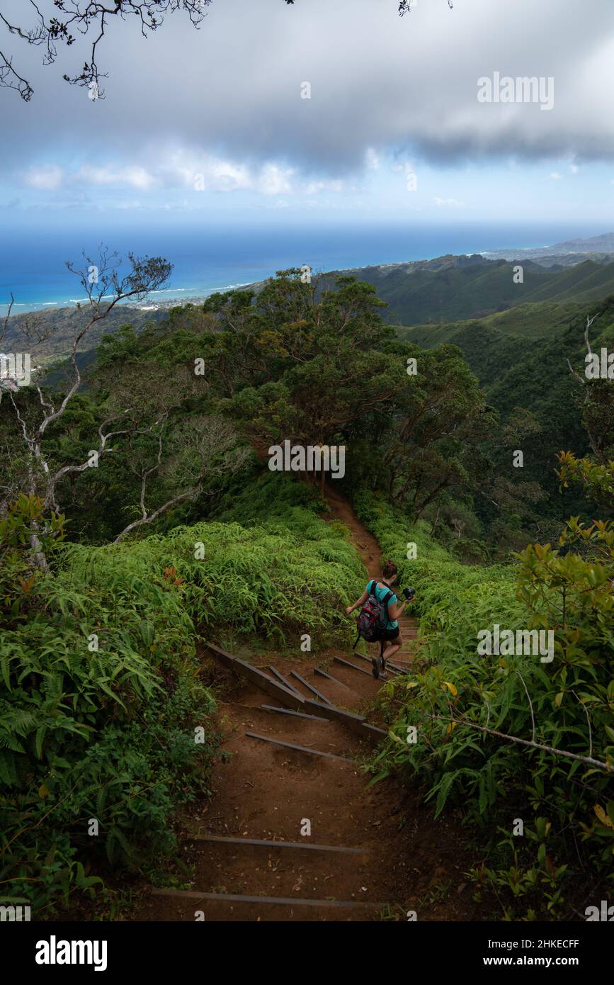 Woman Hiking Kuliouou Ridge on Oahu, Hawaii Stock Photo - Alamy